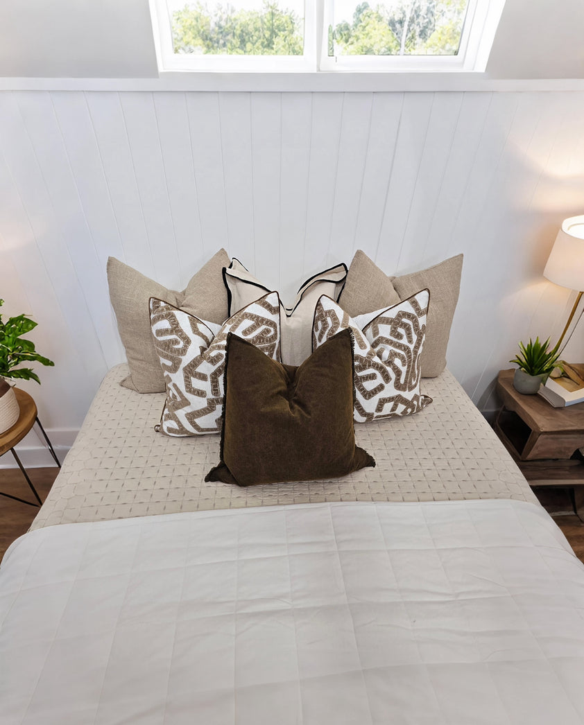 Ada Cushion 55cm Square - Interlock Brown | Off White – Macey & Moore