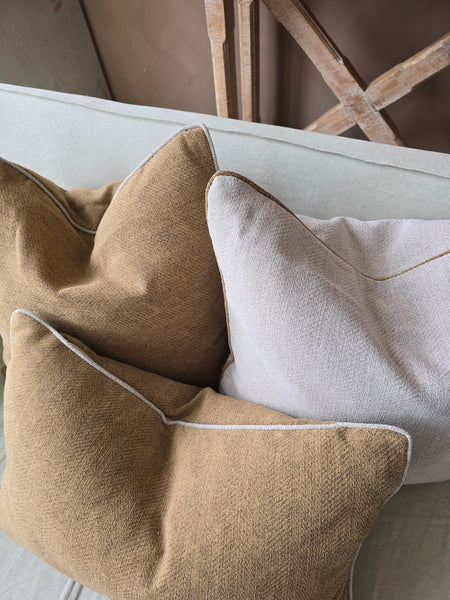 Hailey Linen Chenille Cushion 40x60cm Lumbar - Bosc Pear with Natural ...