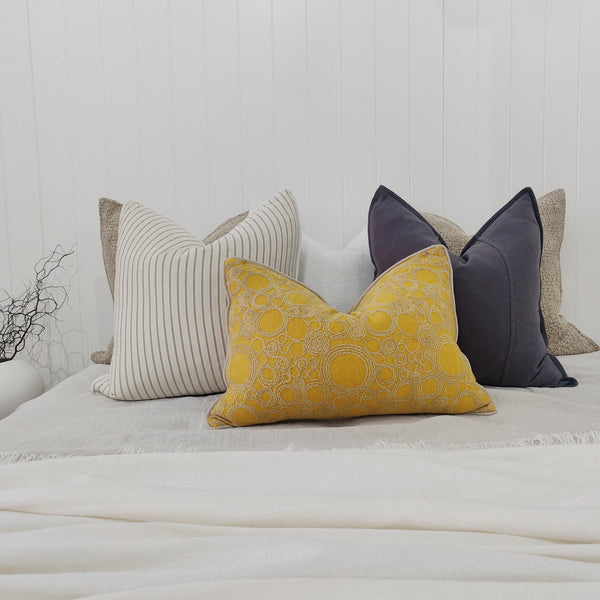 Gianna Embroidery Cushion 40x60cm Lumbar - Mustard | Off White with wh ...