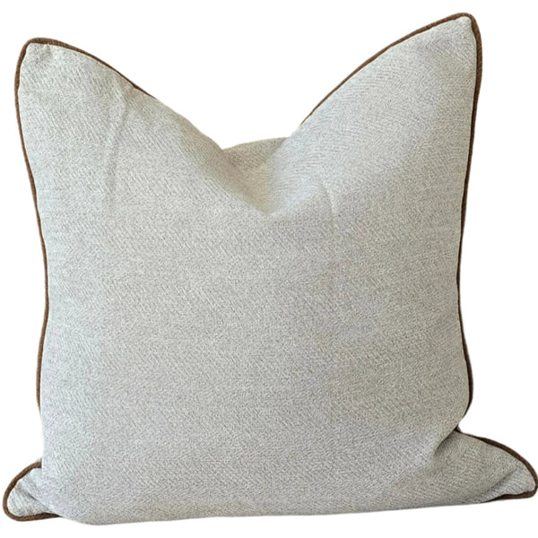 Hailey Linen Chenille Cushion 55cm Square - Natural with Terracotta Pi ...