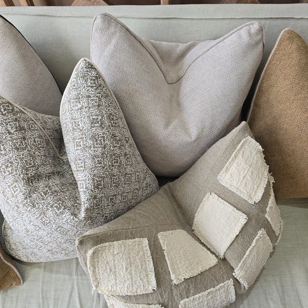 Hailey Linen Chenille Cushion 55cm Square - Natural with Bosc Pear Pip ...